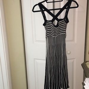 bebe | Dresses | Bebe Cross Cross Black White Striped Dresslarge | Poshmark